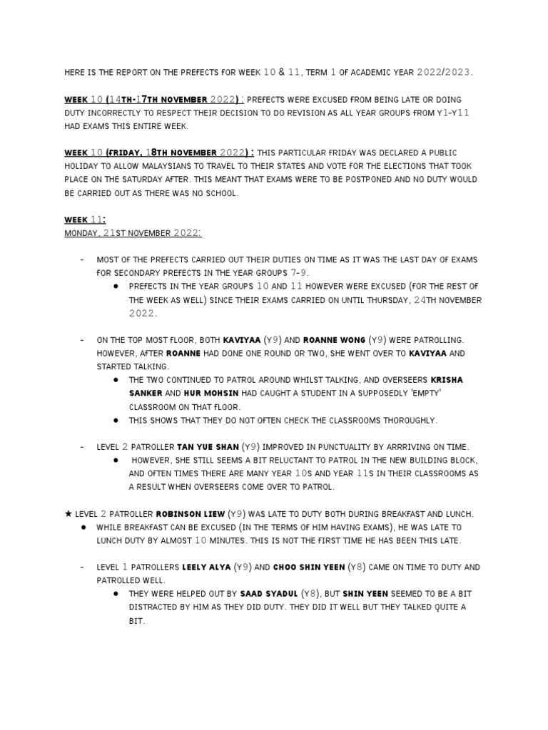 Weekly Prefect Performance Report | PDF