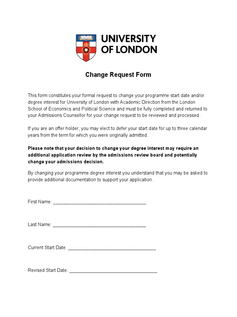 University of London Program Change Form | PDF