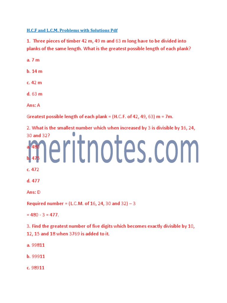 HCF LCM Problems Solutions | PDF
