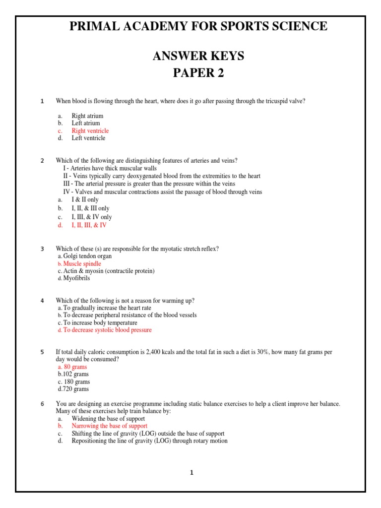 Answer Key 2 | PDF | Strength Training | Skeletal Muscle