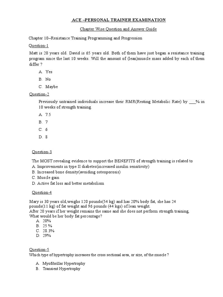 ACE-Chapter 10 Question Bank | Download Free PDF | Strength Training ...