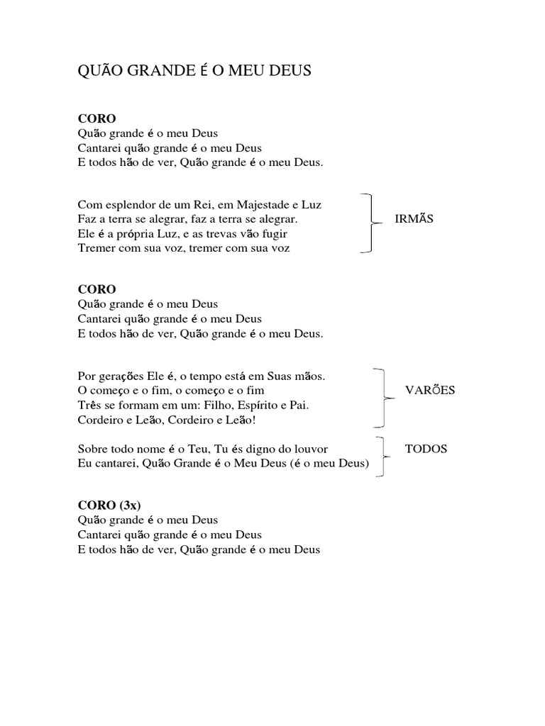 Quão Grande é o Meu Deus Letra | PDF Quão Grande é o Meu Deus Letra | PDF
