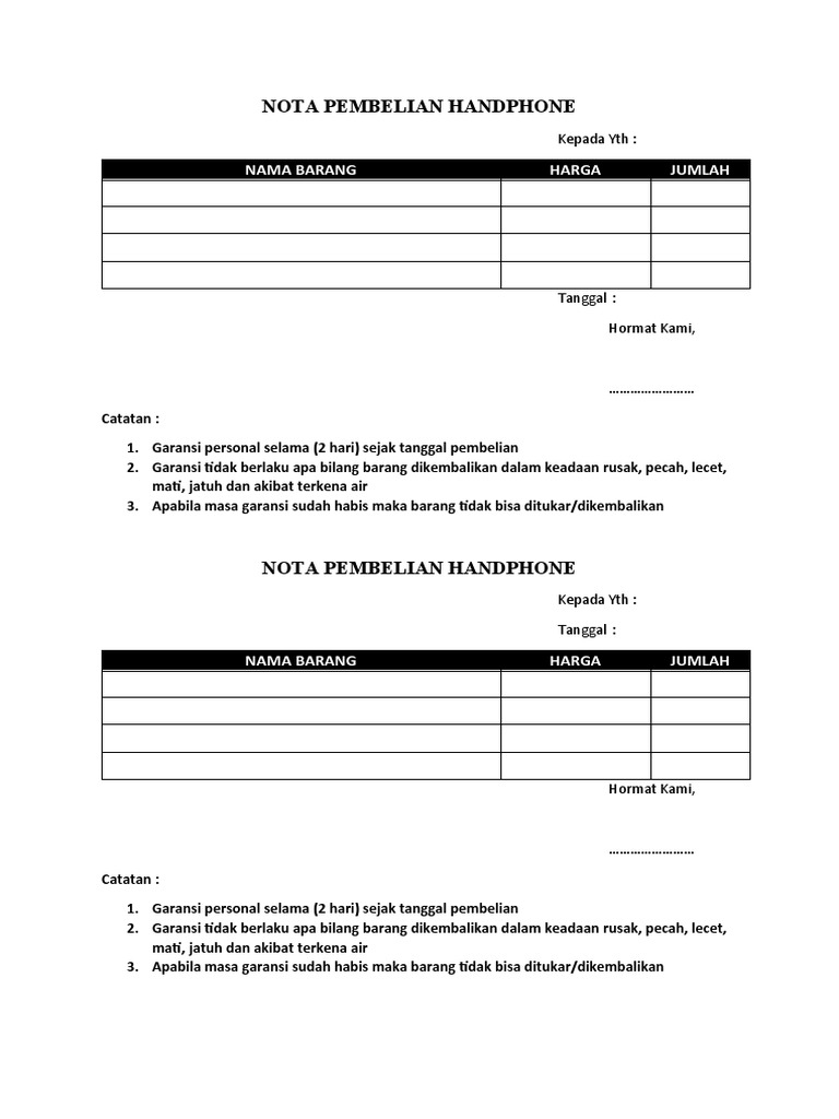 Nota Pembelian Handphone | PDF