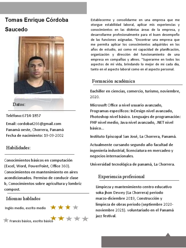 CV Tomas | PDF | Microsoft Office | Panamá