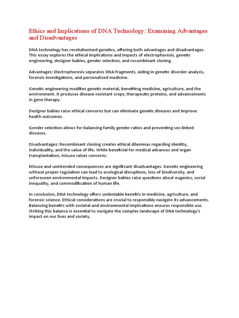 Ethics of DNA Technology: Pros and Cons | PDF | Self-Improvement | Wellness