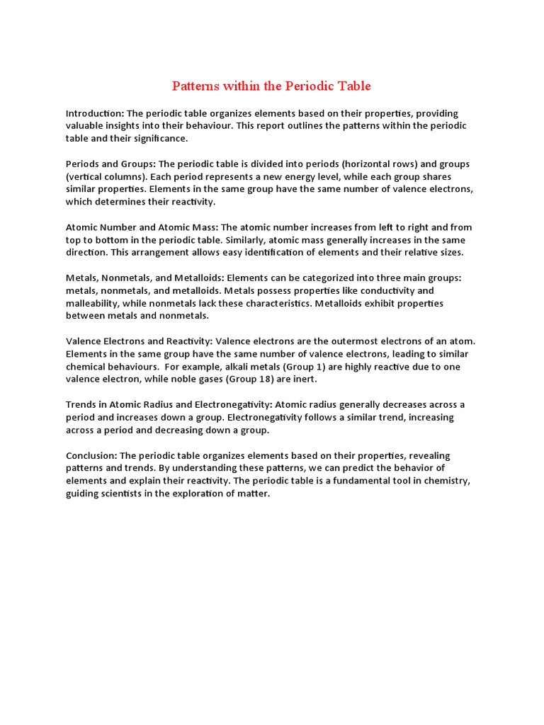 Patterns Within The Periodic Table | PDF