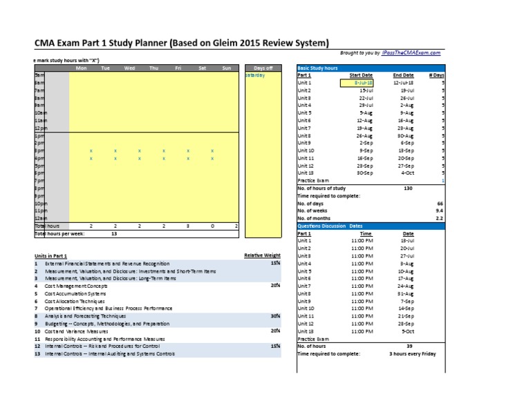 CMA Part 1 Study Planner 2018 | PDF | Internal Control | Valuation ...