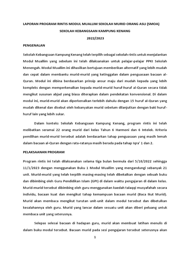 Laporan Program Rintis Modul Muallim Sekolah Murid Orang Asli | PDF ...