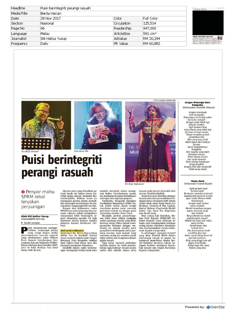 Puisi Berintegriti Perangi Rasuah2801210752 | PDF