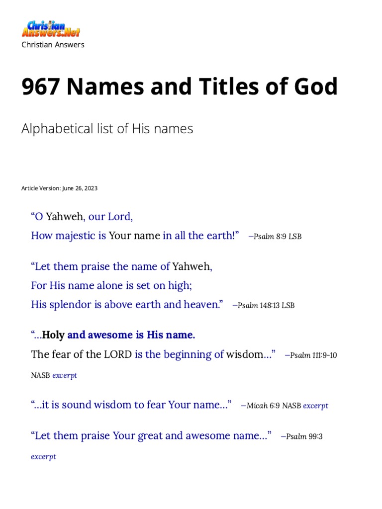 Names and Titles of Our God | PDF | Names Of God In Judaism | Jesus