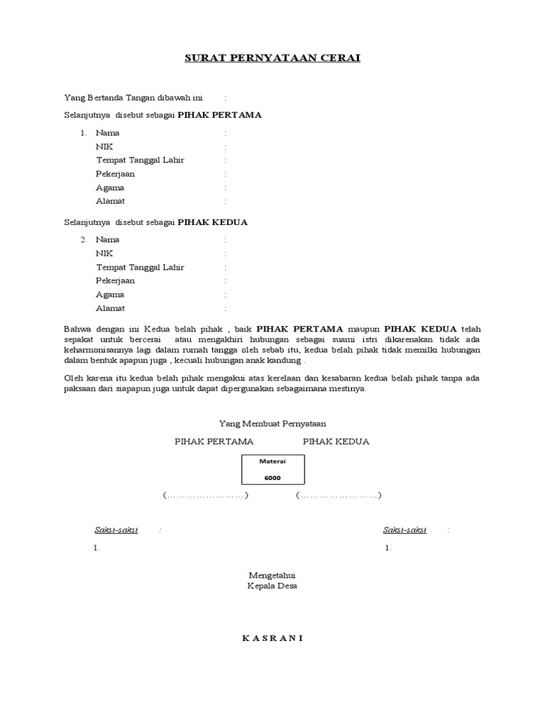 Surat Pernyataan Cerai | PDF
