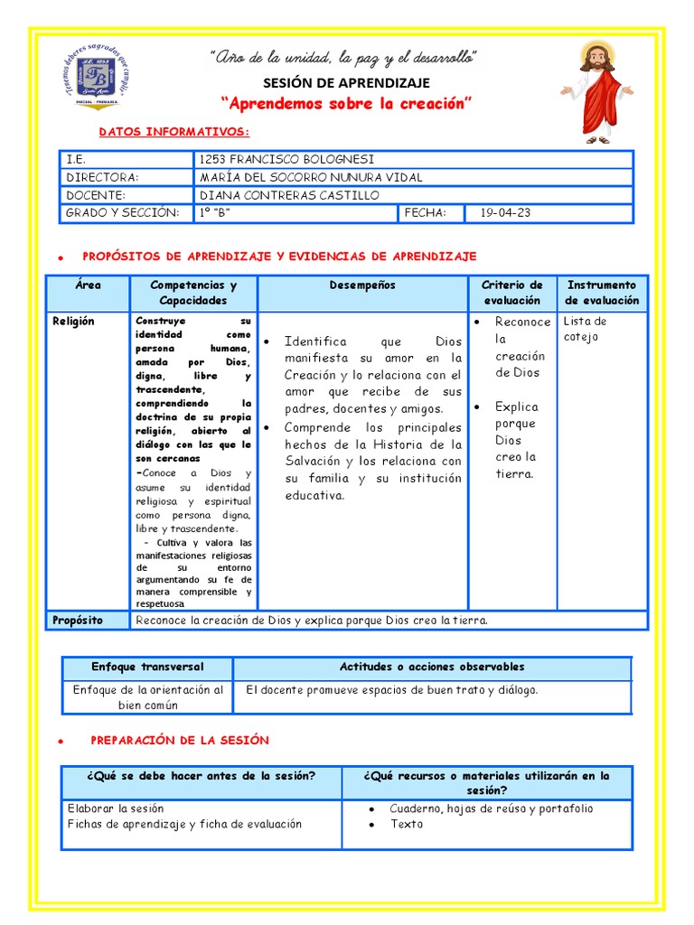 Sesion de La Creaciòn Primer Grado Corregido | PDF | Narrativa de la creación del Génesis ...