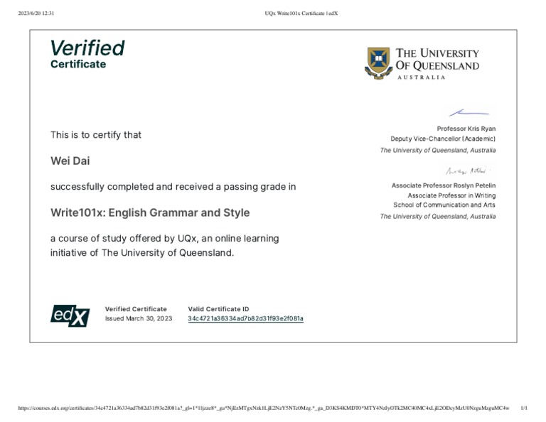 UQx Write101x Certificate _ EdX | PDF