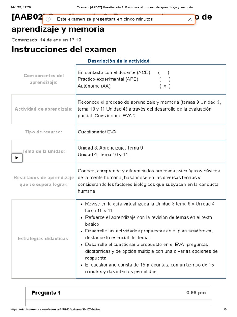 Examen_ [AAB02] Cuestionario 2_ Reconoce el proceso de aprendizaje y memoria | PDF | Memoria ...