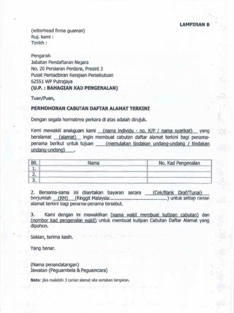 Contoh Format Surat Permohonan Cabutan JPN - KP13 | PDF