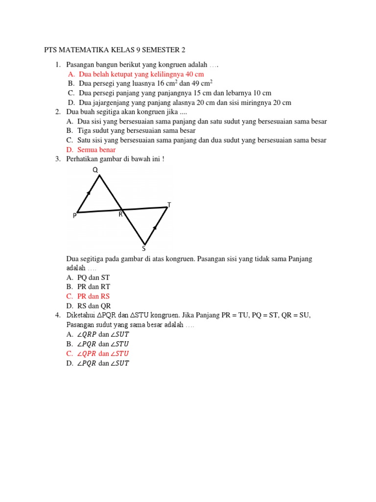 25 Soal PTS Matematika Kelas 9 Semester 2 | PDF | Seni