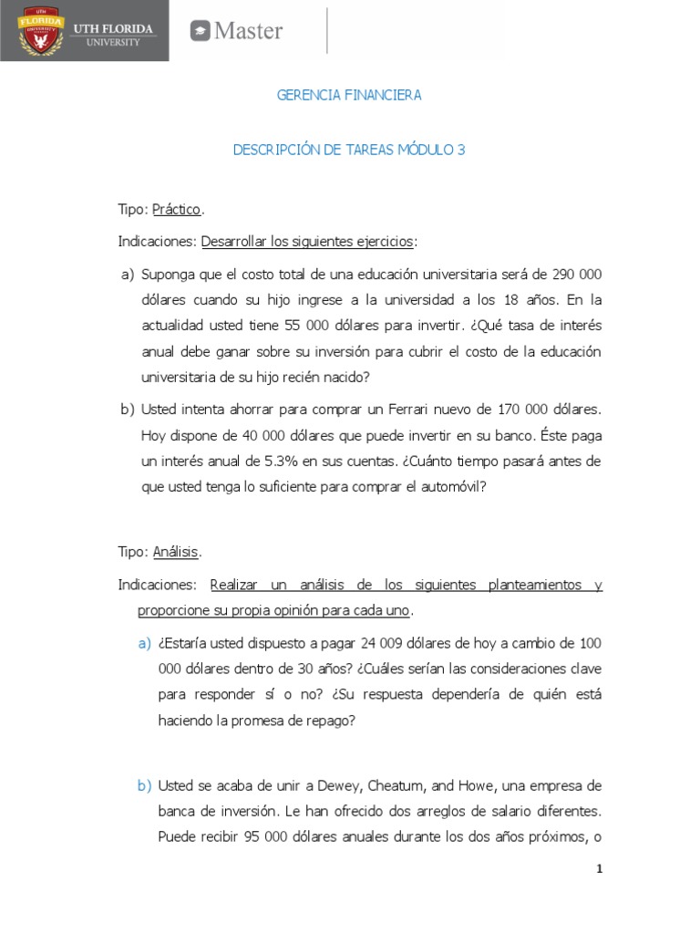 Tarea Modulo3. Gerencia Financiera | PDF