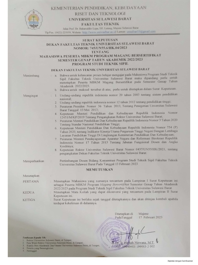 SK Kegiatan MBKM Magang Irma Ridhayani, Dahlia, Apriansyah | PDF