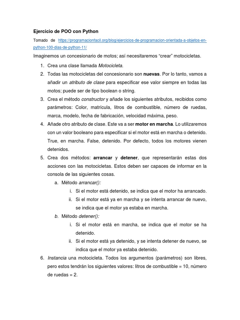 Ejercicio de POO Con Python | PDF | Motocicleta | Vehículos