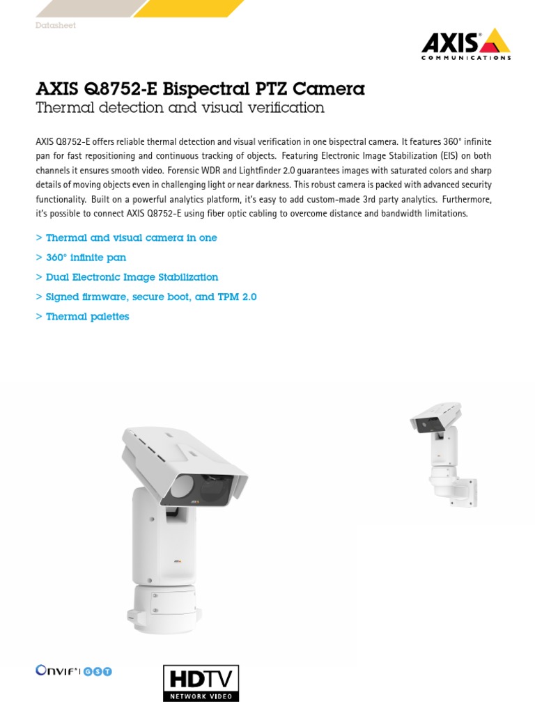 Datasheet Axis q8752 e Bispectral PTZ Camera en US 362356 | PDF