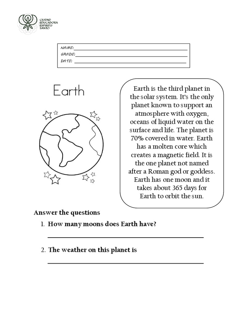Earth Worksheet | PDF