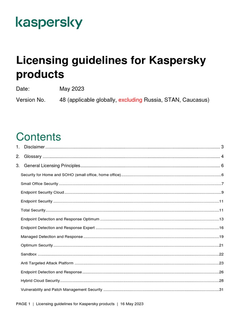 Licensing Guidelines For Kaspersky Products | PDF