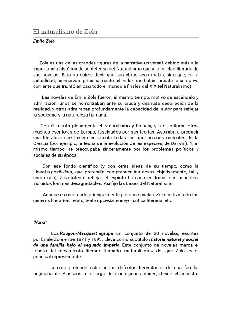 El Naturalismo de Zola | PDF