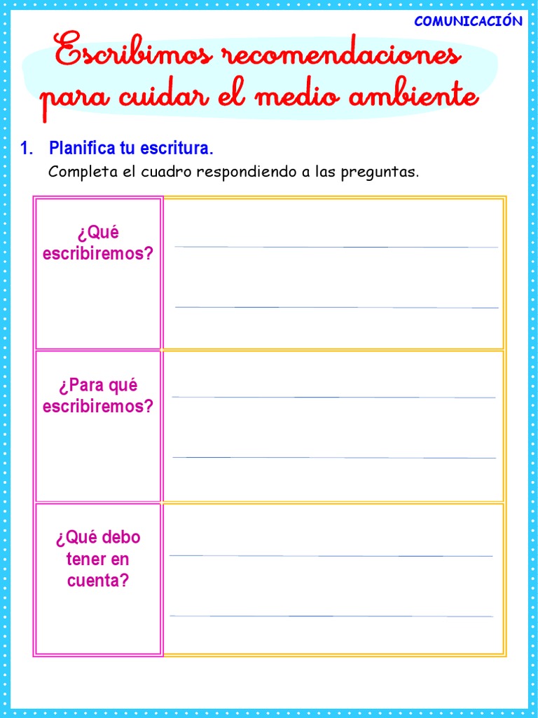 F. Escribimos Recomendaciones para Cuidar El Medio Ambiente | PDF