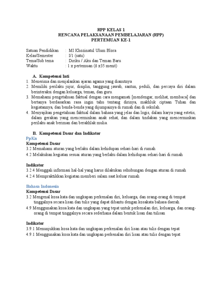 RPP Tema 1 Sub 1 | PDF | Karier & Perkembangan