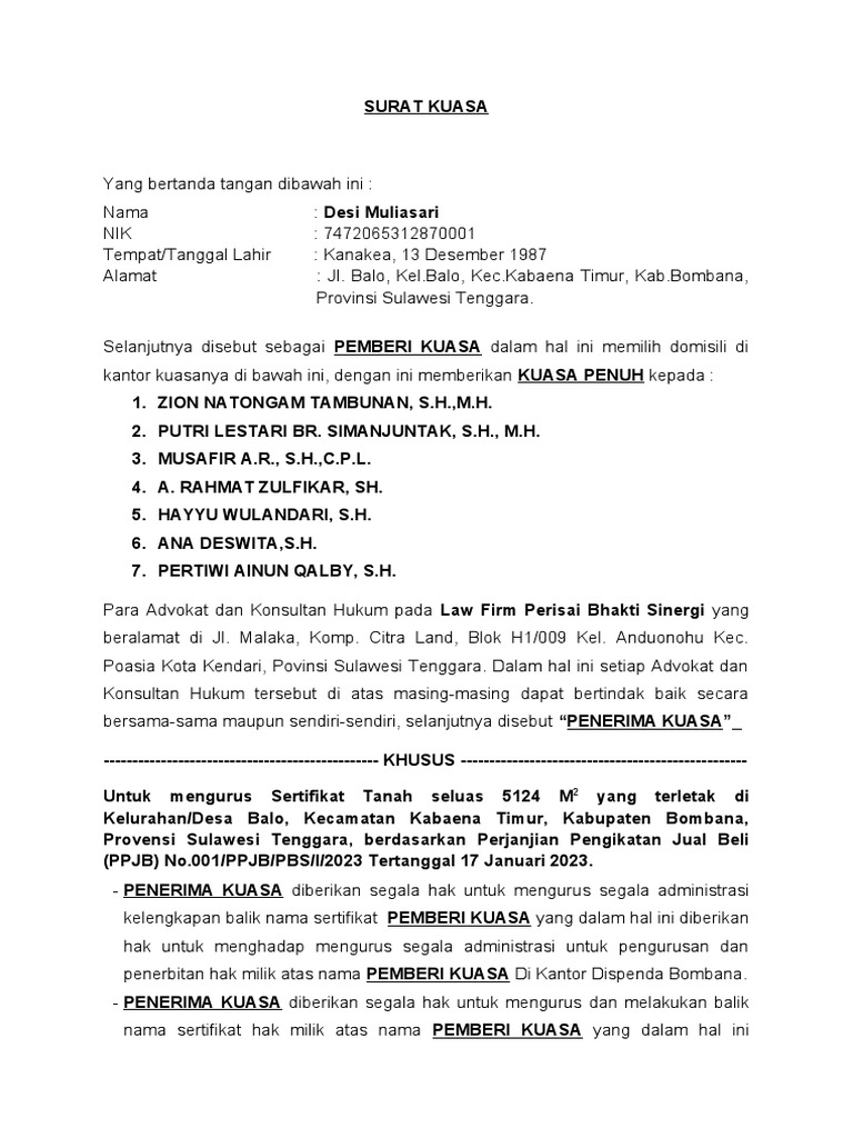 Surat Kuasa Tanah Bu Desi | PDF | Hukum Surat Kuasa Tanah Bu Desi | PDF | Hukum