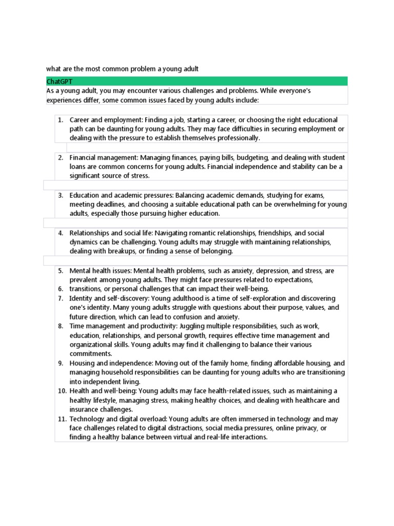 Common Problems of A Young Adult | PDF | Adolescence | Mental Health