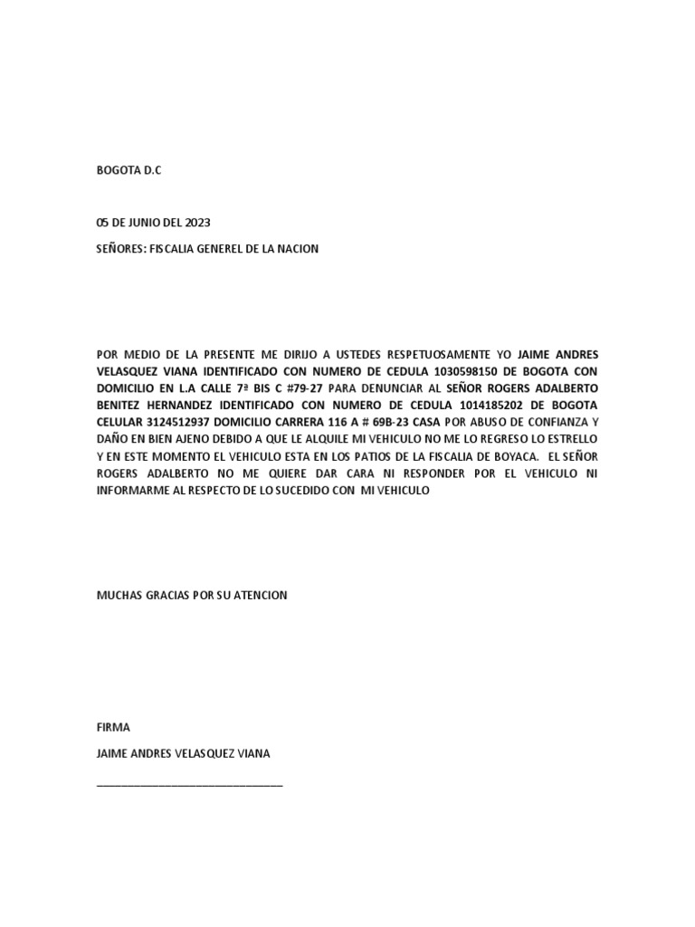 Bogota Denuncia Andres | PDF