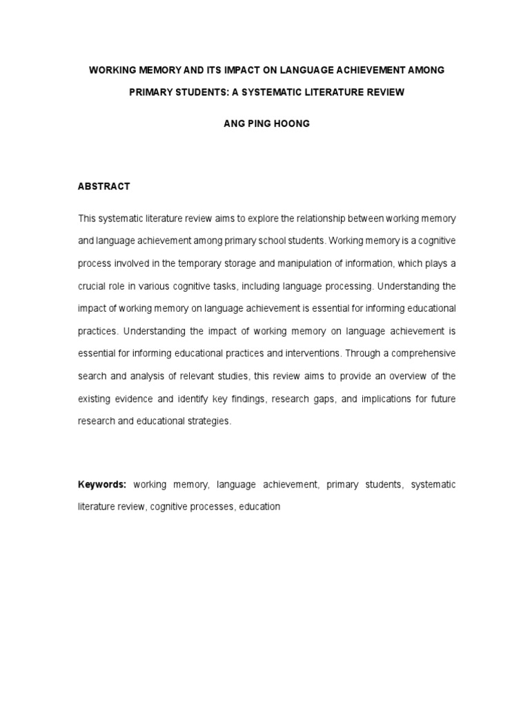 PLG 553-Ang Ping Hoong (Working Memory and Its Impact On Language's Achievement) | PDF | Working ...