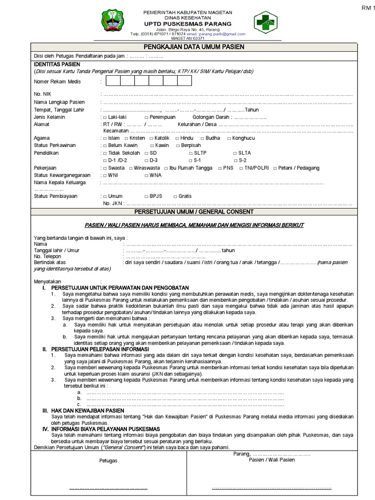 Form Pengkajian Data Umum Pasien | PDF