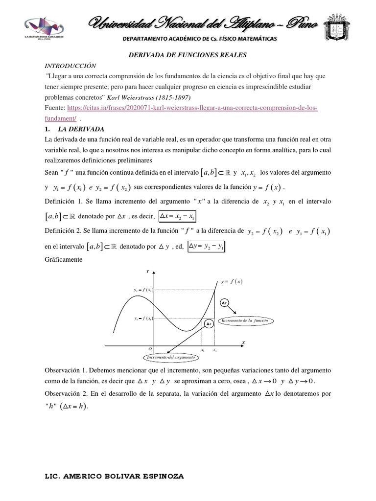 Derivada de Funciones Reales | PDF | Derivado | Función (Matemáticas)