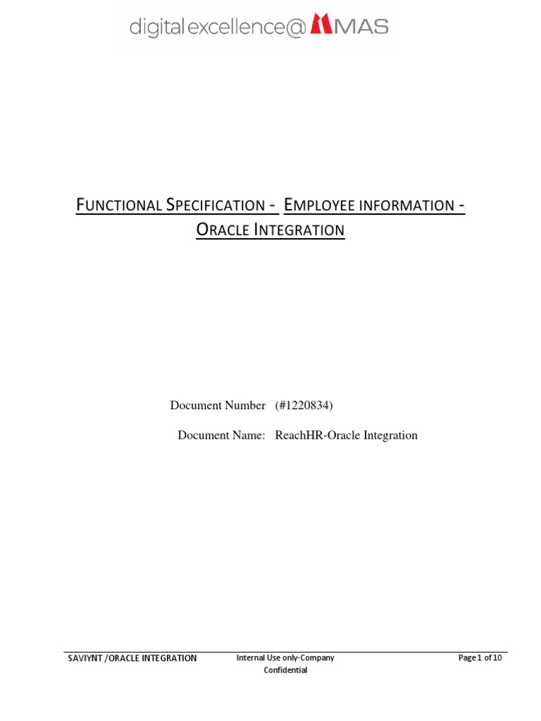 FUNCTIONAL SPECIFICATION - Employee Information - Oracle Integration V 2.1 | Download Free PDF ...
