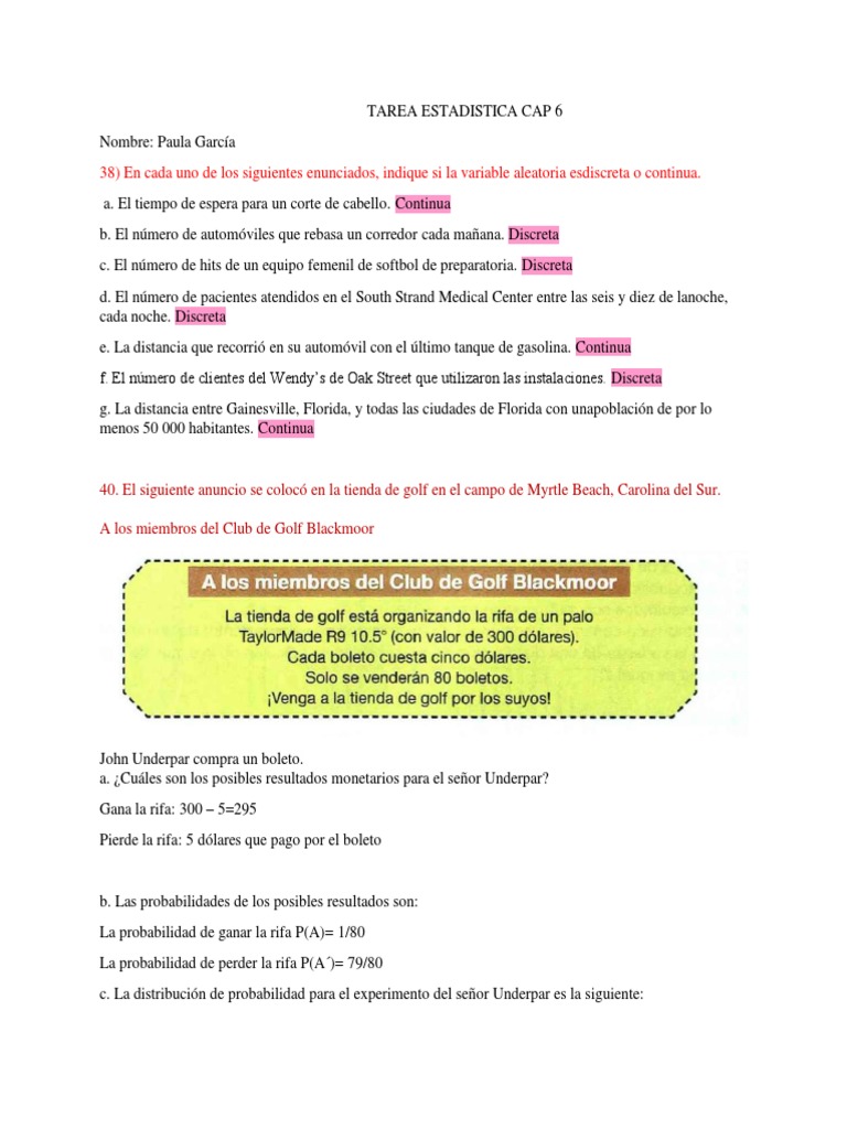 Tarea Estadistica Cap 6 | PDF
