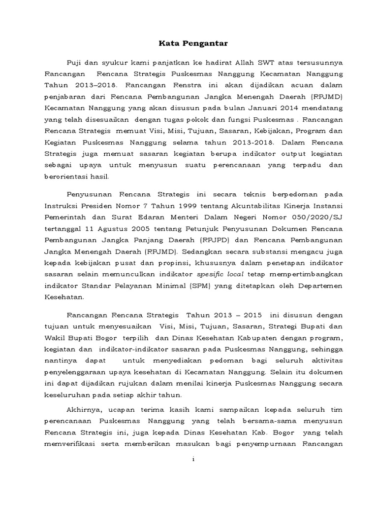 Kata Pengantar RENSTRA | PDF