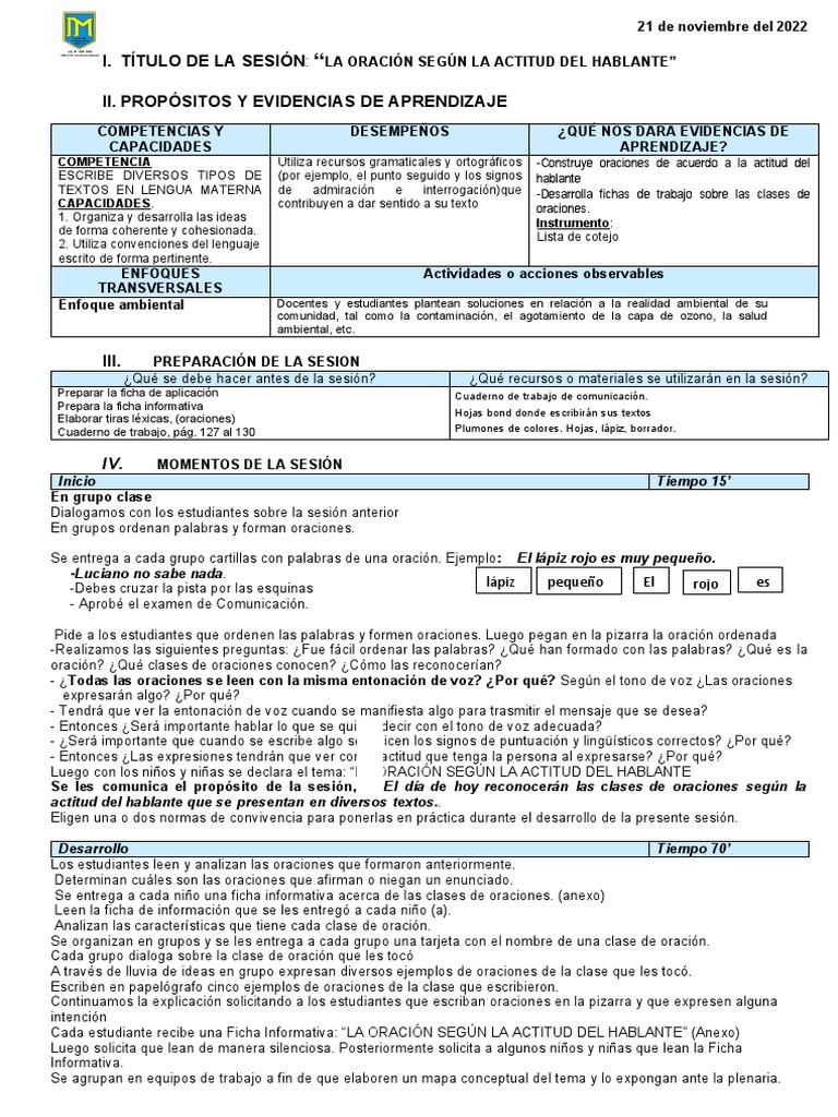 Sesión 40 Clases de Oraciones | PDF | Aprendizaje | Oración (Lingüística)