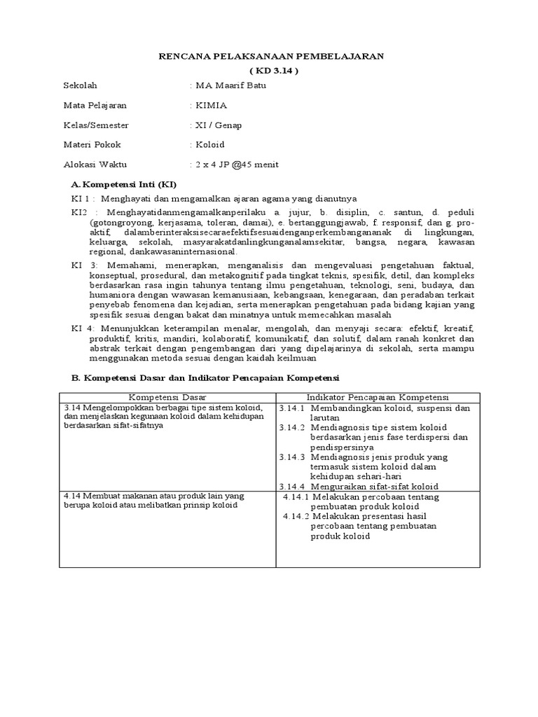 RPP XI 3.14 Koloid | PDF | Karier & Perkembangan | Kesehatan Holistik