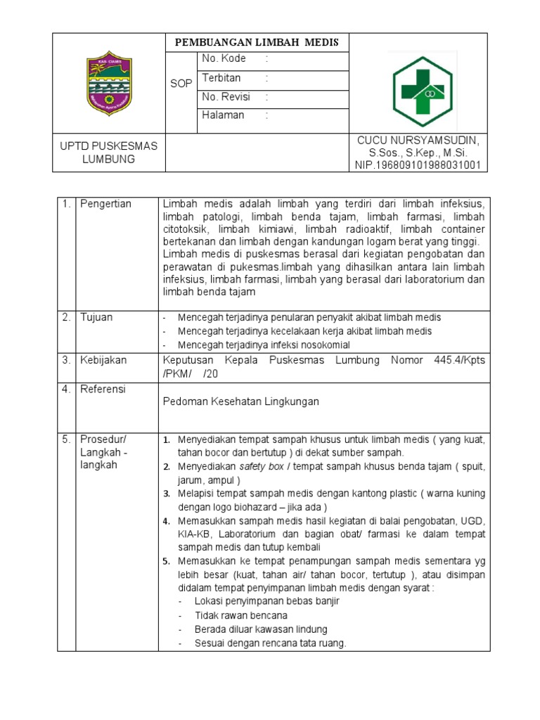 Sop Limbah Medis | PDF | Sains & Matematika