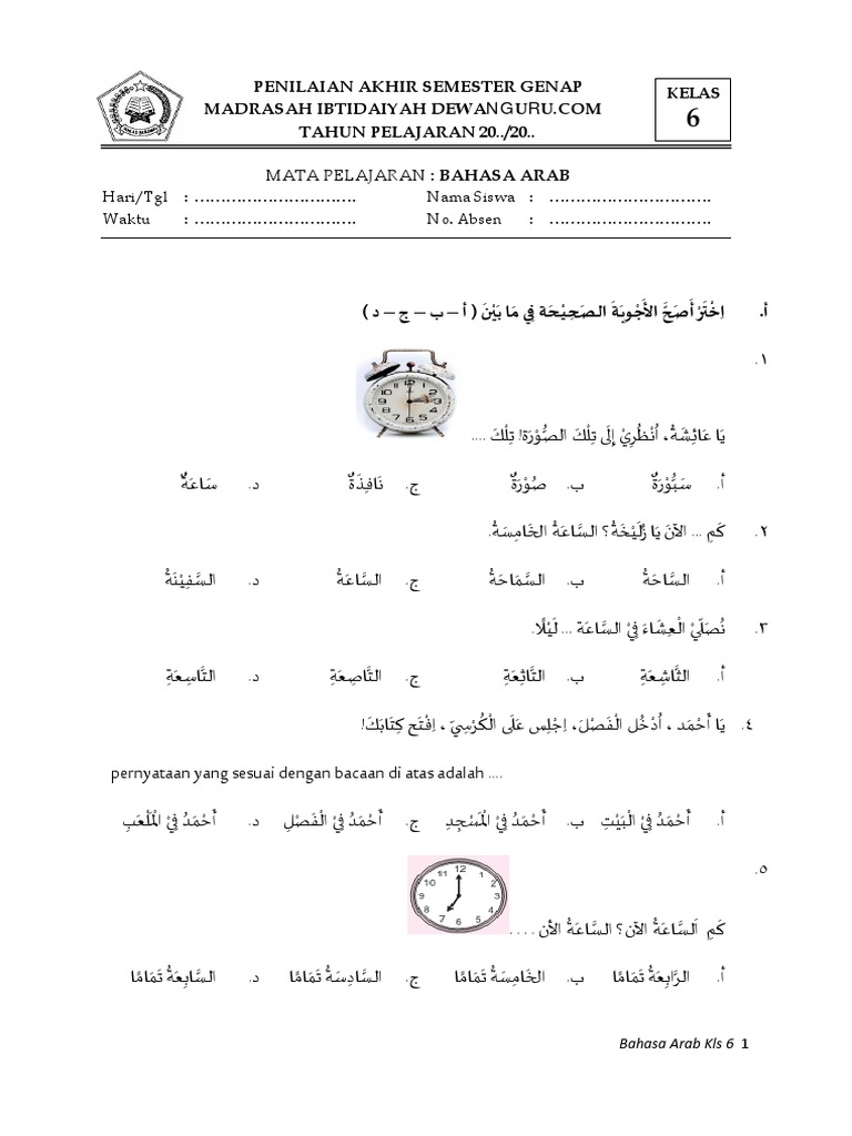 2 Soal UM Bahasa Arab Kelas 6 + Jawaban | PDF