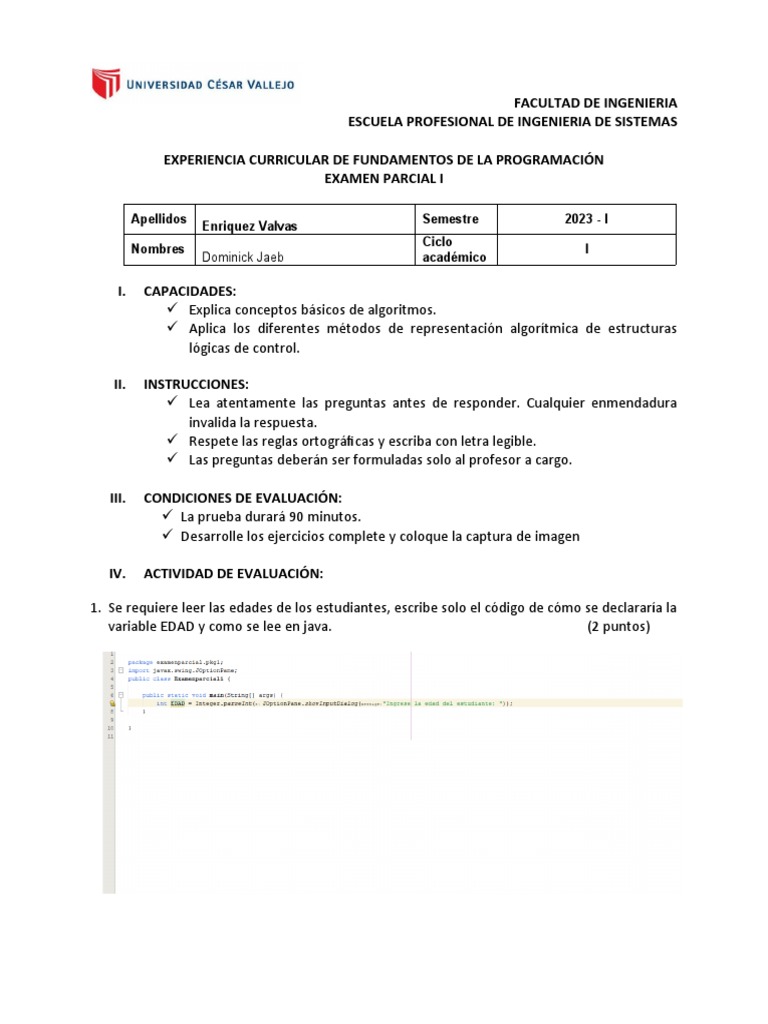 Examen Parcial de Programación 2023-I | PDF | Sustracción | Algoritmos