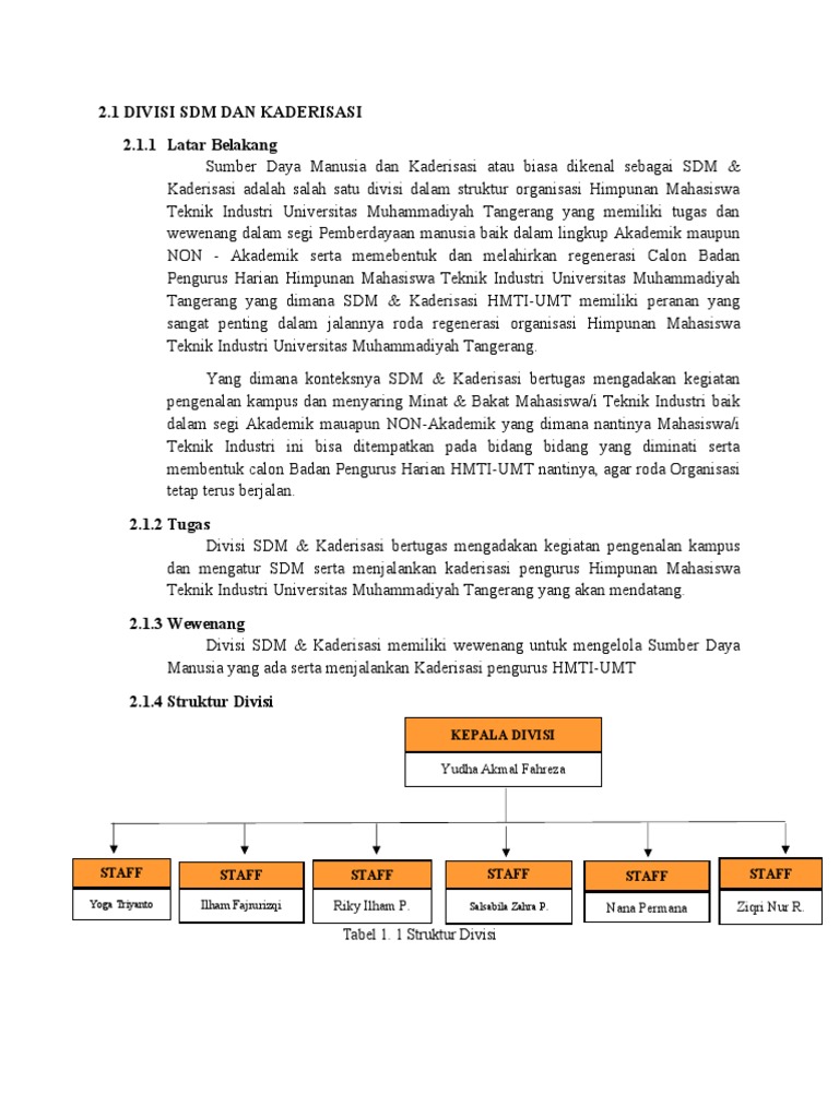 Divisi SDM Dan Kaderisasi | PDF