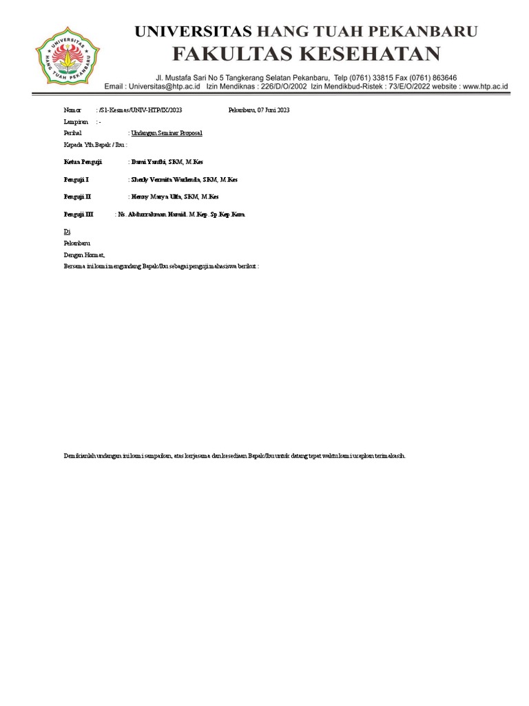 Contoh Format Undangan Seminar Proposal | PDF