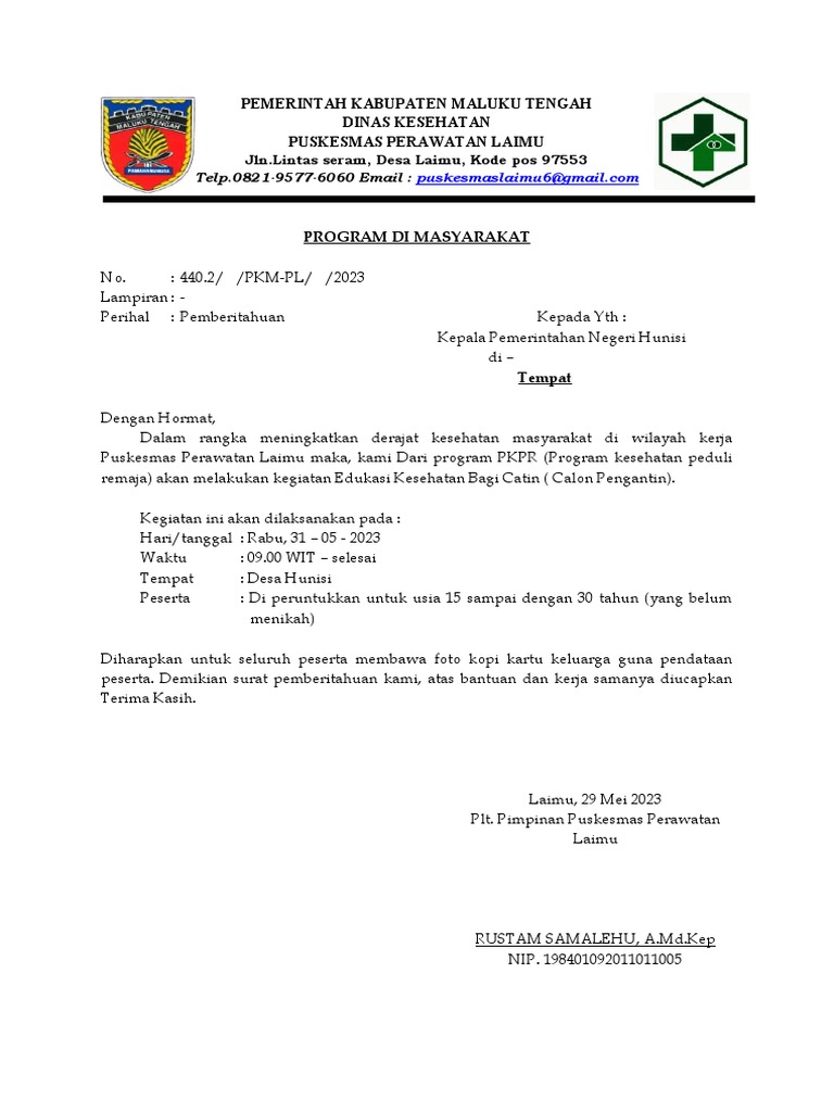 Surat Pemberitahuan Kegiatan Catin | PDF