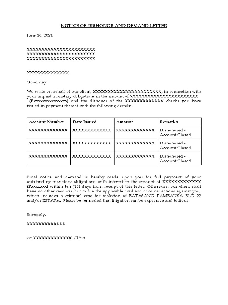 DEMAND LETTER BP22 Template | PDF