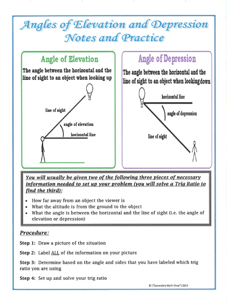 Angles of Elevation and Depression Notes Completed | PDF
