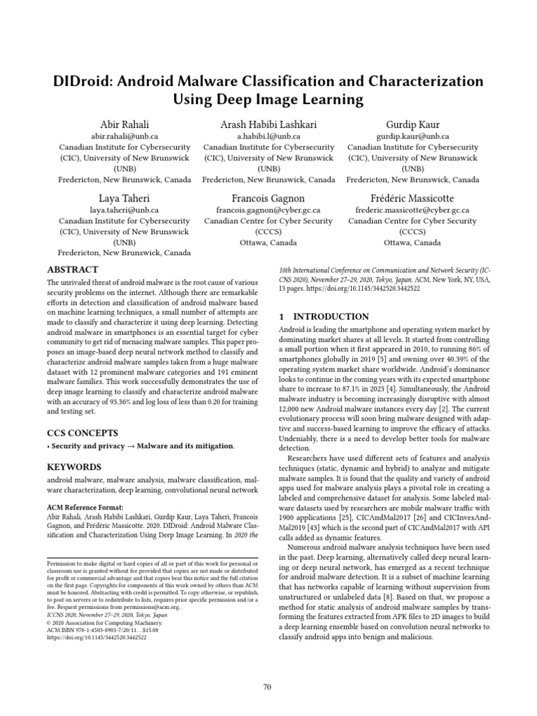 Didroid Android Malware Classification And Characterization Using Deep Image Learning Pdf