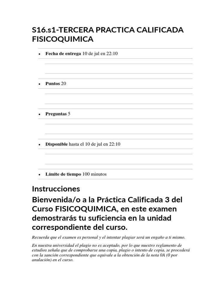 S16.s1-Tercera Practica Calificada Fisicoquimica | PDF | Adsorción | Naturaleza